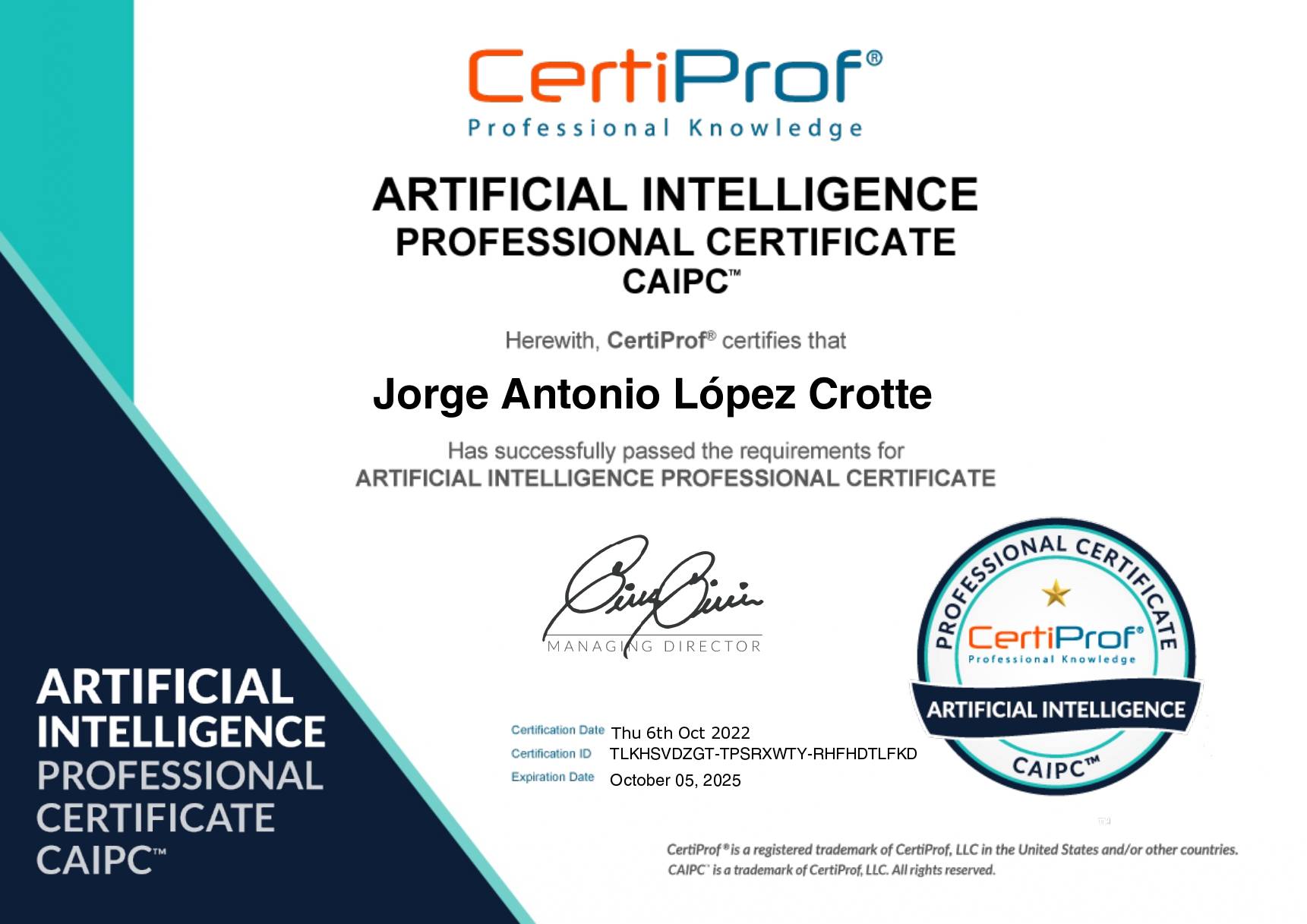 Certificado Profissional de Inteligência Artificial - CAIPC® | CertiProf - Brasil